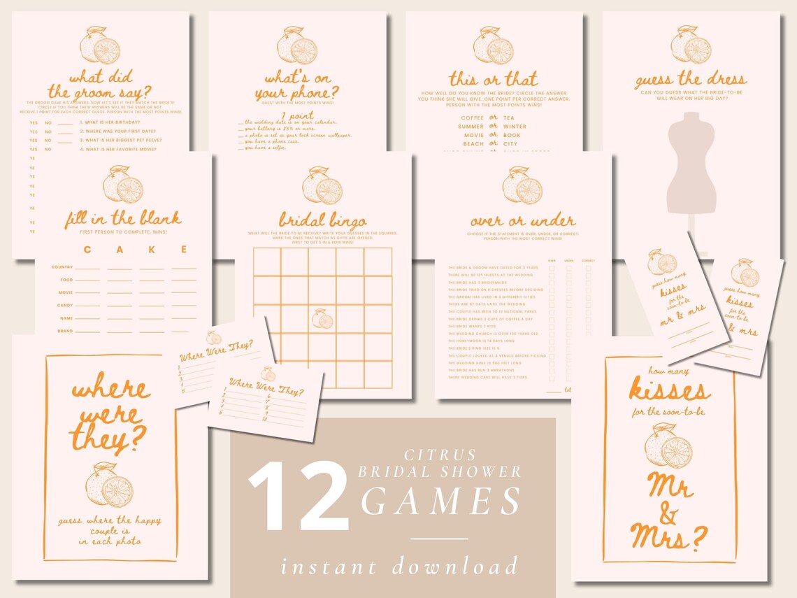 Citrus Bridal Shower Games Template Bundle, Editable She Found Her Main ...