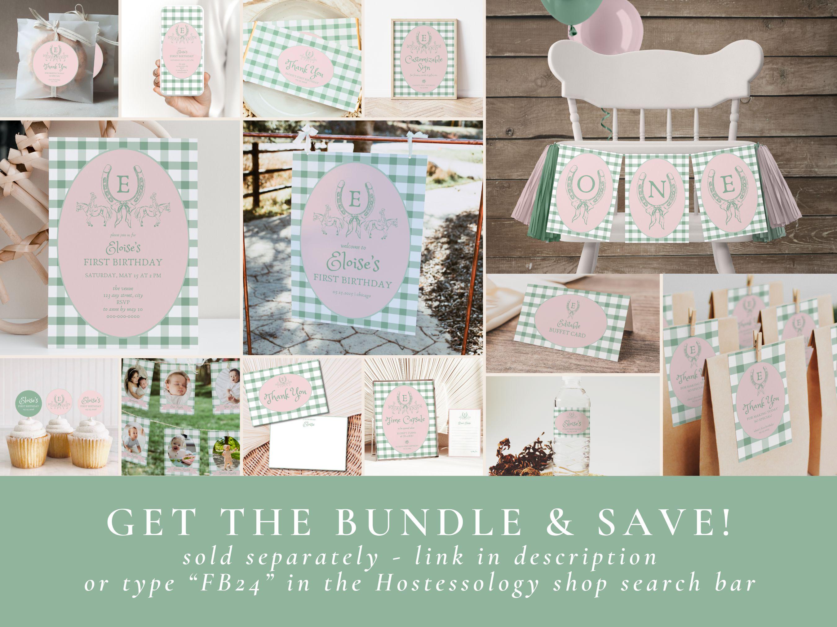 Preppy Horse First Birthday Buffet Card Template, Editable Girls Pony ...