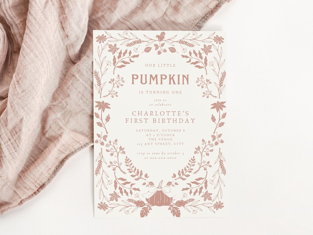 Pumpkin First Birthday Invitation Template, Fall Girls 1st Bday Party ...