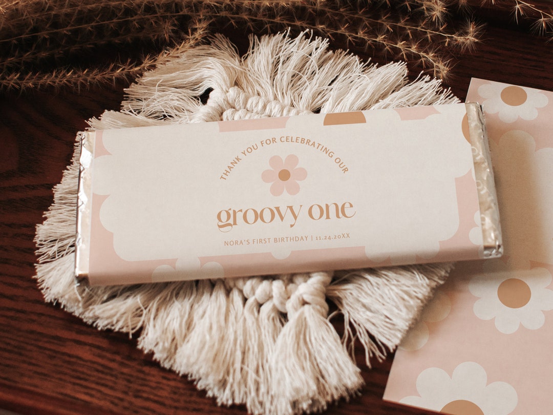 Groovy One Birthday Chocolate Bar Wrapper Template, Editable One Groovy ...