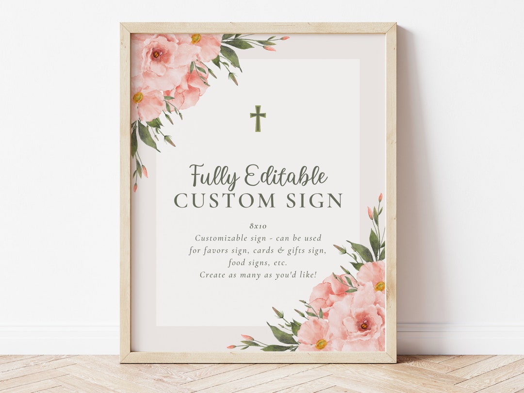 Pink Floral First Communion Editable Custom Sign Template Printable 1 ...