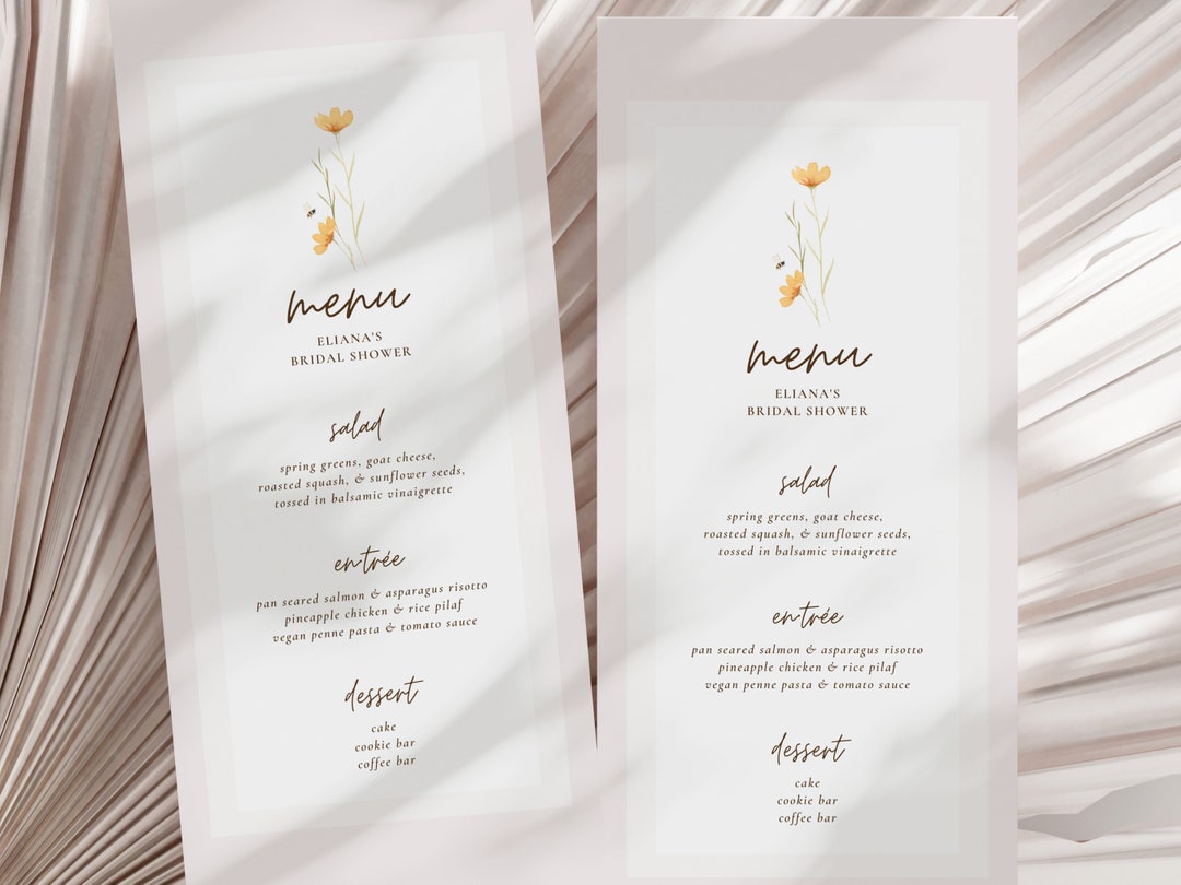 Bride to Bee Bridal Shower Menu Template, Wildflower Meant to Bee ...