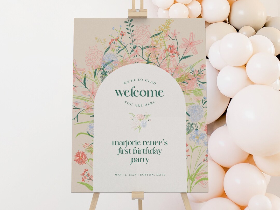 Wildflower First Birthday Welcome Sign Template for a One Year Old Girl ...
