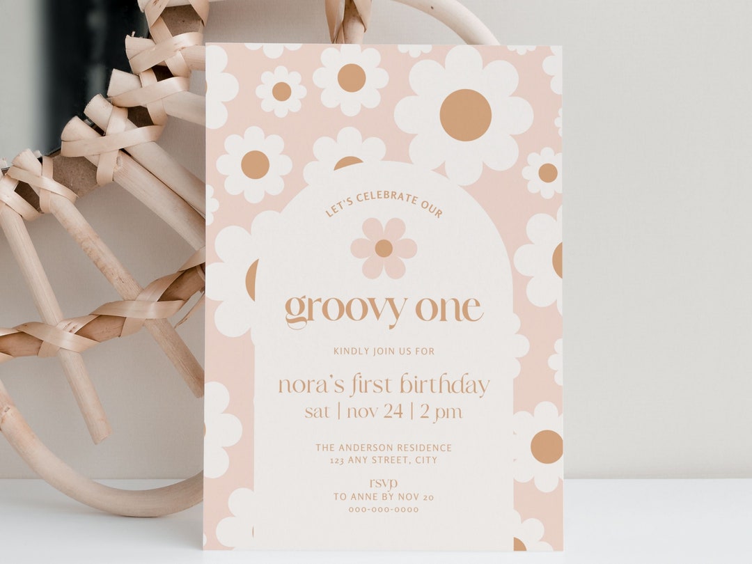 Groovy One Birthday Invitation Template, One Groovy Baby Party Invite ...