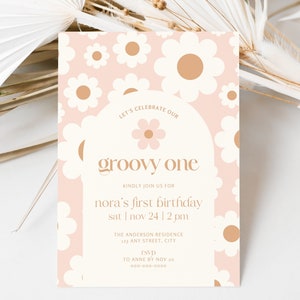 Groovy One Birthday Invitation Template, One Groovy Baby Party Invite ...