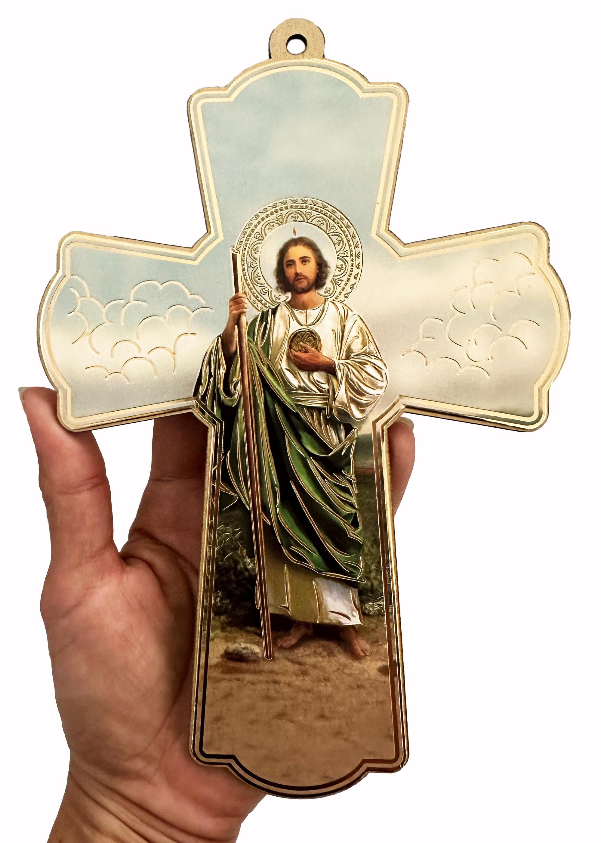 Saint St. Jude Wooden Wall Cross Religious San Judas Tadeo Cruz Baptism ...