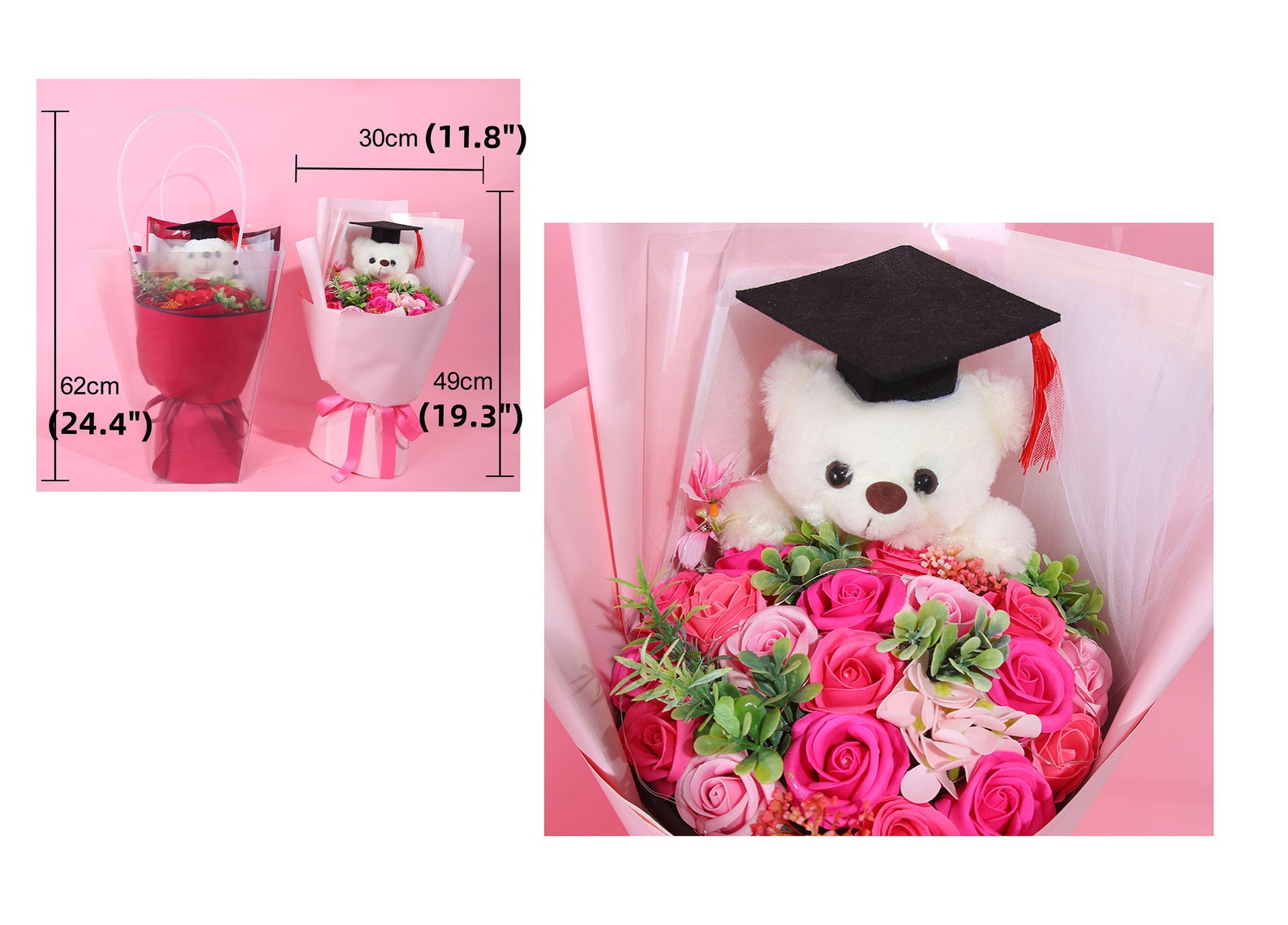 GRADUATION BEAR Gift BOUQUET Graduate Hat Teddy Bear Forever Roses ...