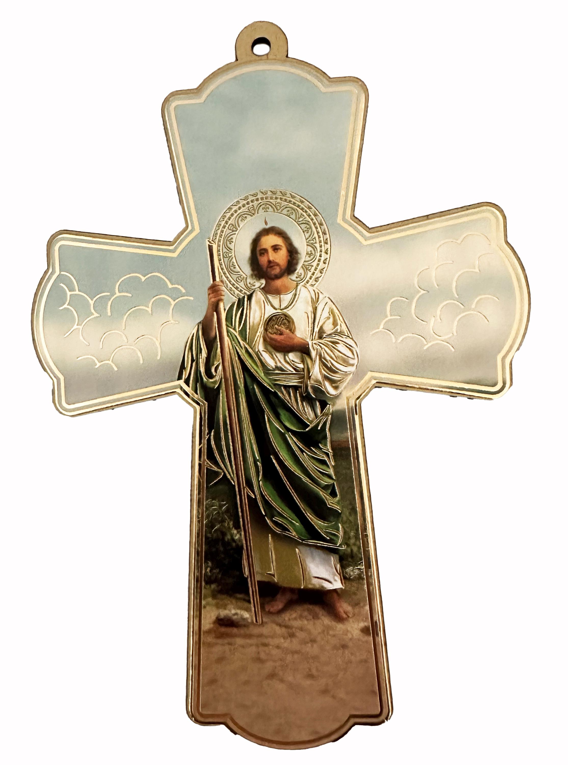 Saint St. Jude Wooden Wall Cross Religious San Judas Tadeo Cruz Baptism ...
