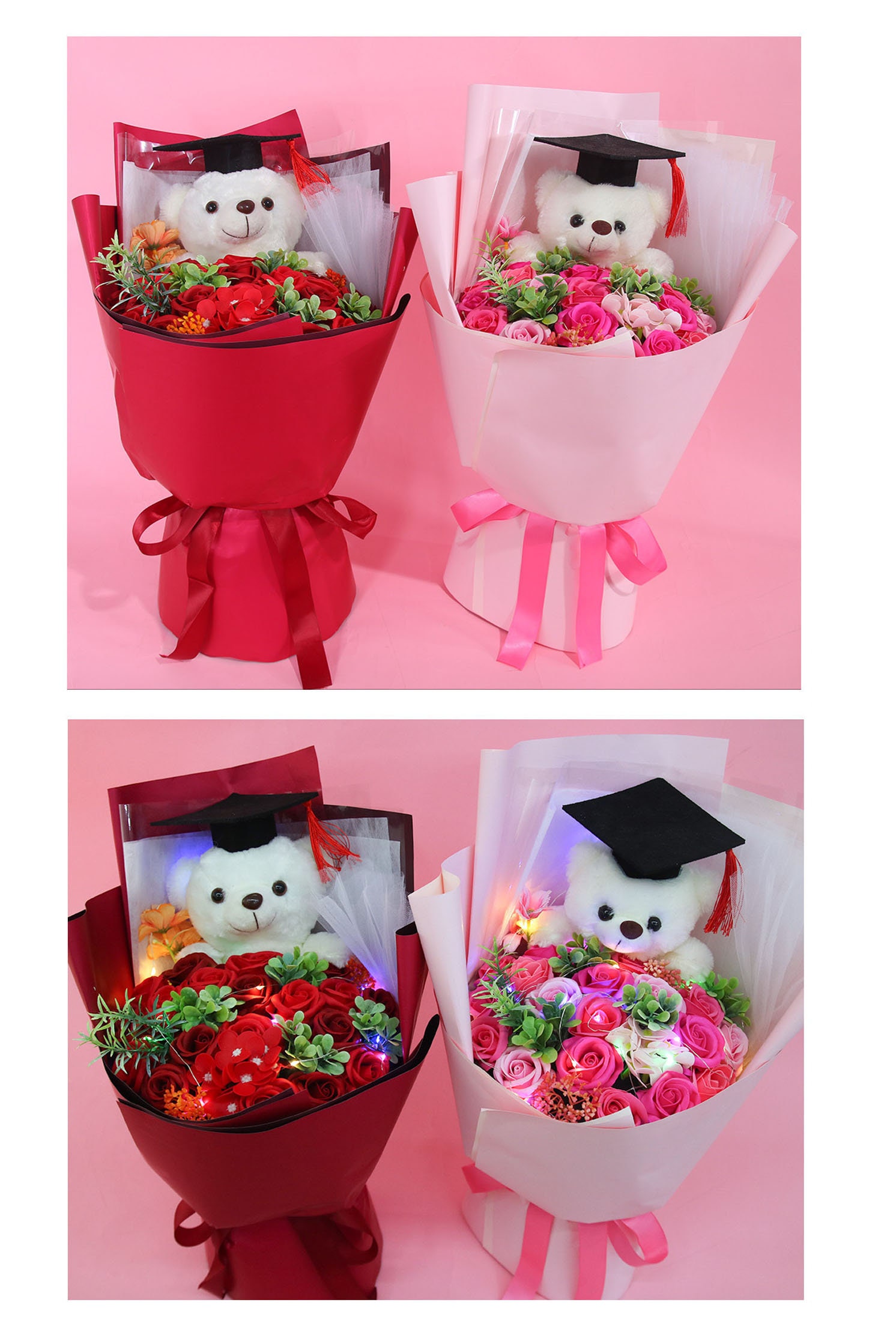 GRADUATION BEAR Gift BOUQUET Graduate Hat Teddy Bear Forever Roses ...
