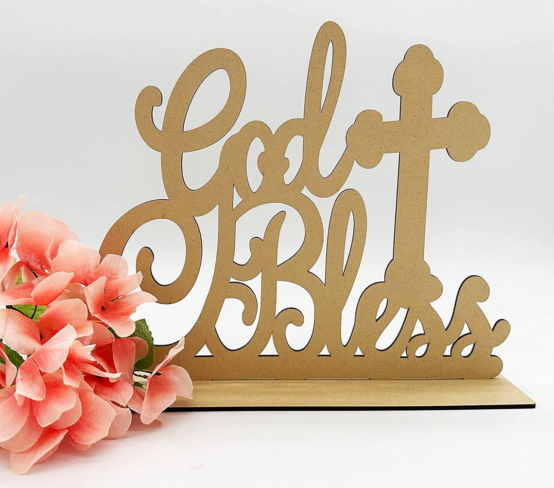 God Bless Wooden Table Centerpiece First Communion Baptism Decorations ...
