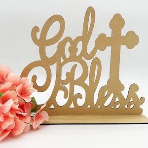God Bless Wooden Table Centerpiece First Communion Baptism Decorations ...
