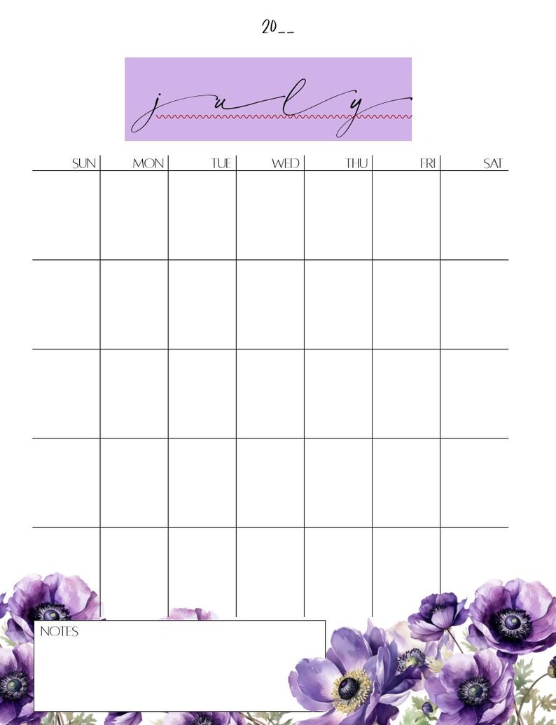 Monthly Floral Calendar Template, Printable Digital File, Teacher ...