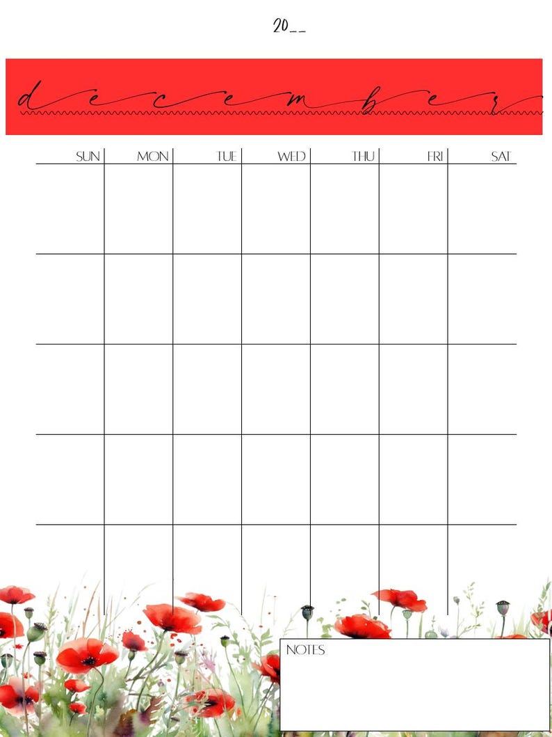 Monthly Floral Calendar Template, Printable Digital File, Teacher ...