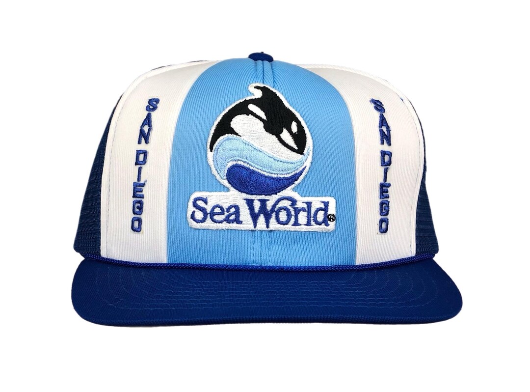 Vintage 1985 AJD San Diego Sea World Embroidered Lucky Stripe Mesh ...