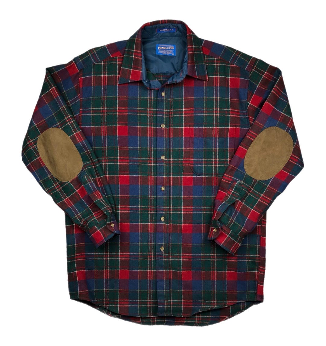 Vintage 80s/90s Pendleton Made in USA LOBO Elbow Patch Plaid 100% Wool ...