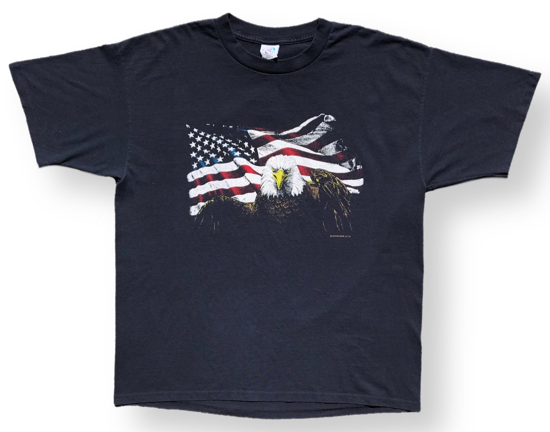 Vintage 80s/90s Bald Eagle & American Flag Single Stitch Graphic T ...