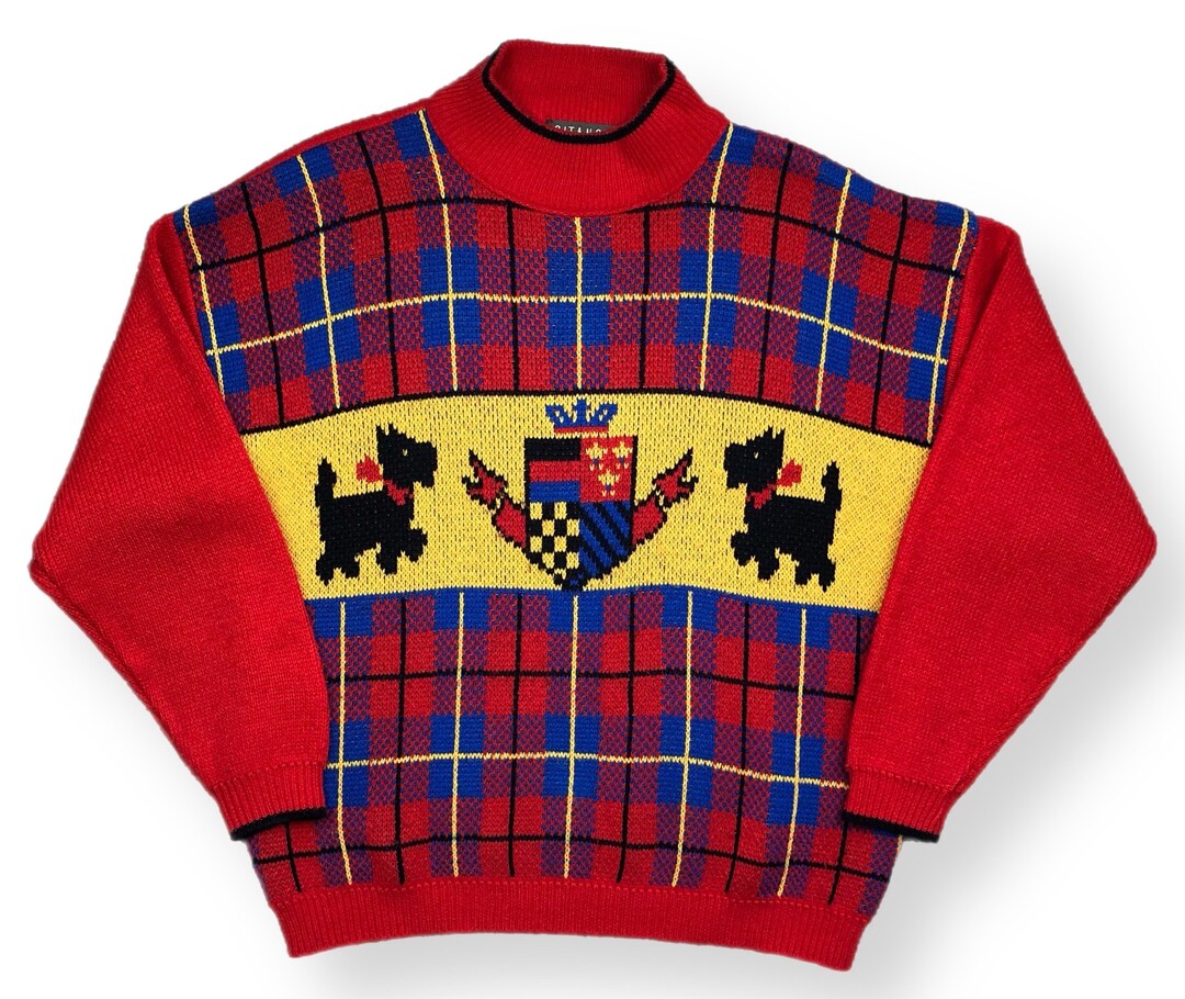 Vintage 80s/90s Gitano Knits Plaid Miniature Schnauzer Dog Sweater ...