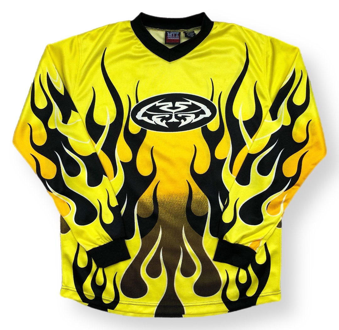 Vintage 90s/y2k MTX Motocross All Over Print Yellow Flames Long Sleeve ...