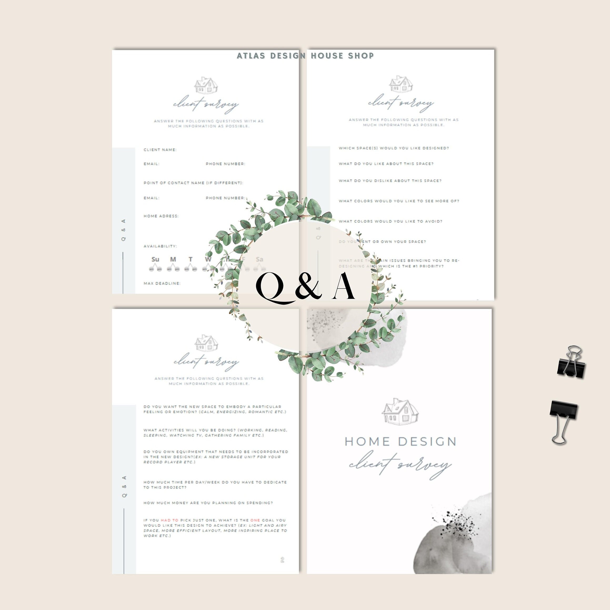 Client Discovery Questionnaire Package - Interior Design Client Survey ...