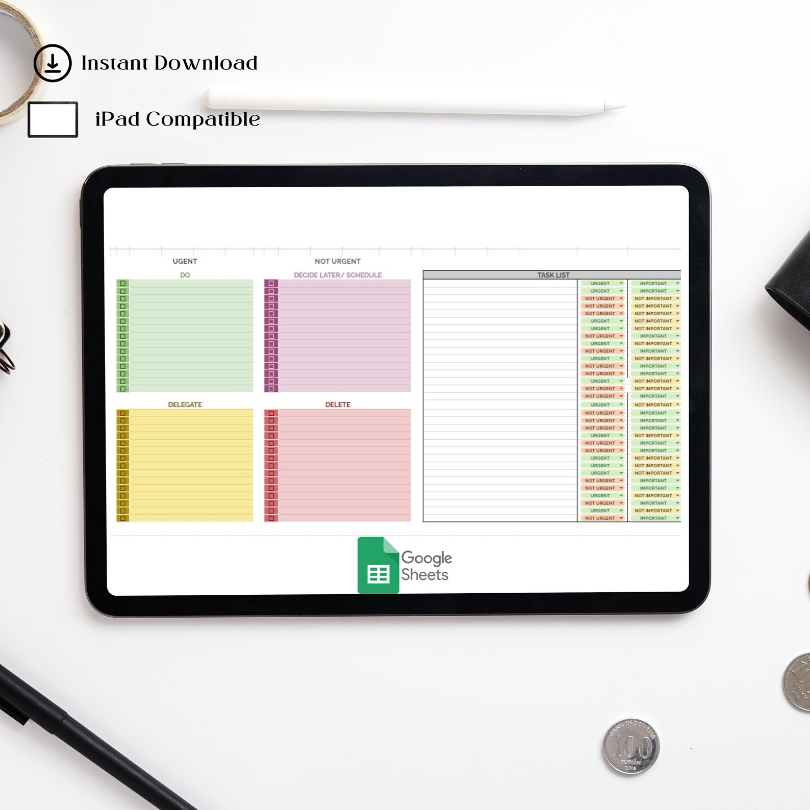 Task TO DO List Eisenhower Matrix PM Tasks - Template Fully Editable ...