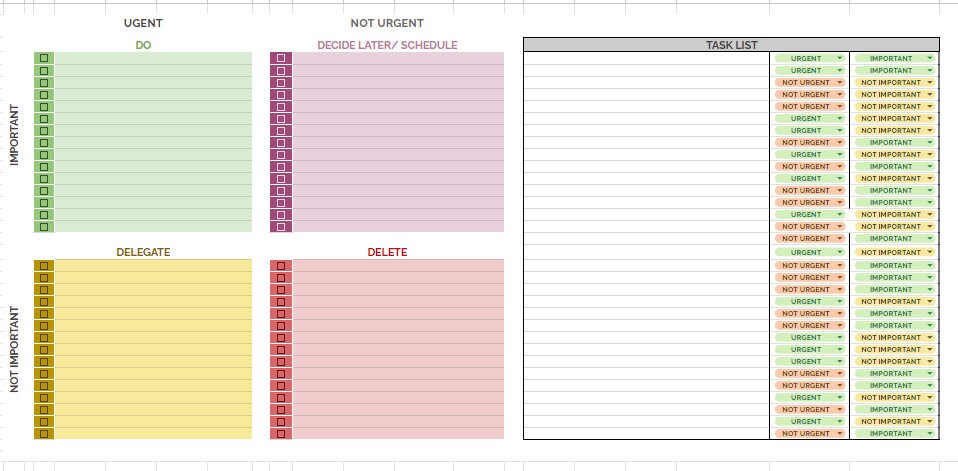 Task TO DO List Eisenhower Matrix PM Tasks - Template Fully Editable ...
