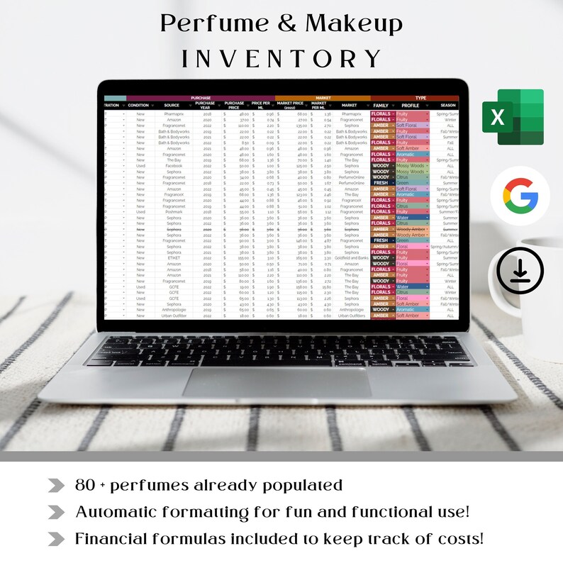 Perfume and Makeup Inventory Excel Google Sheets - Etsy