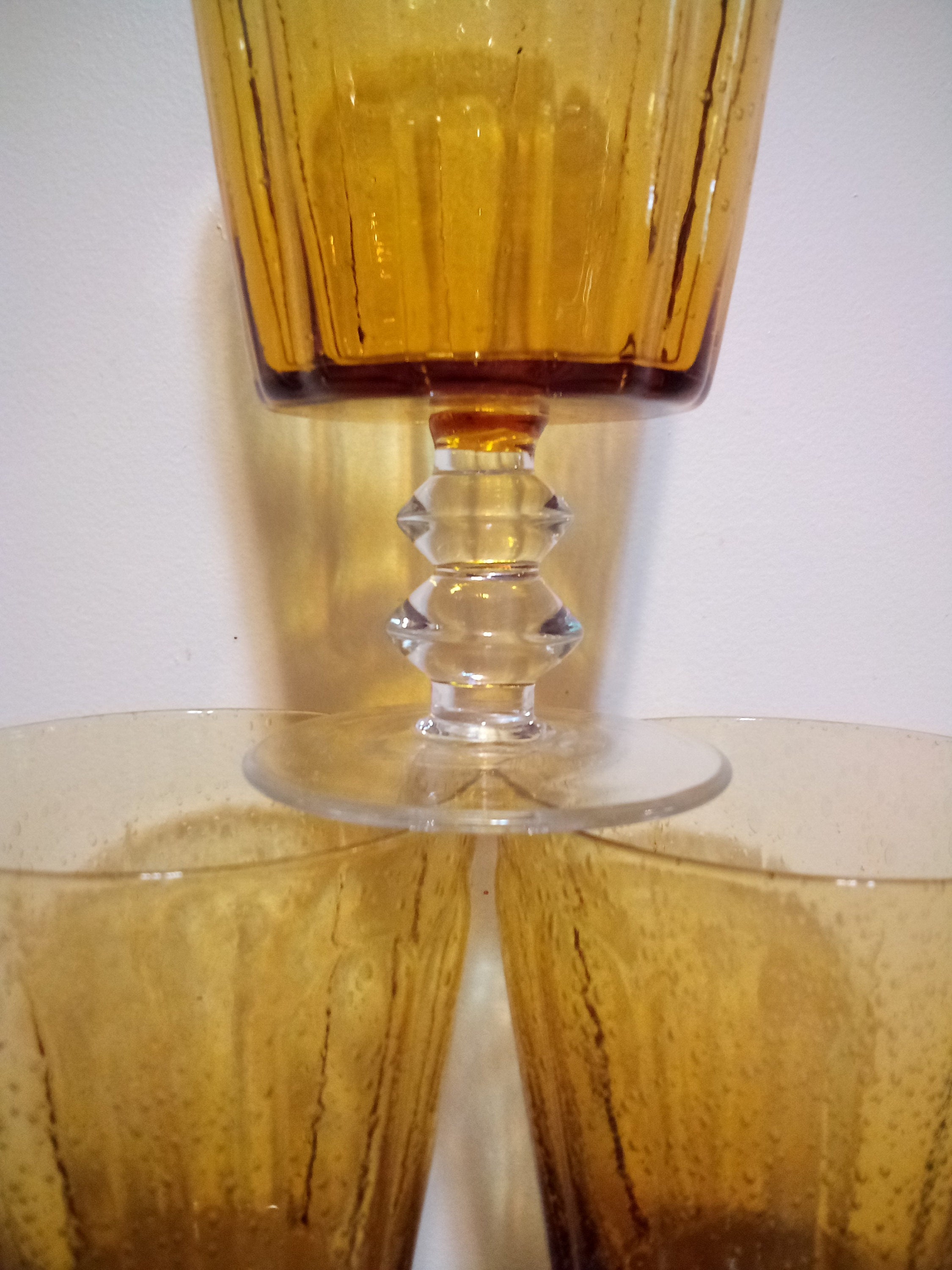 Vintage 70s Amber Bubble Glass Goblets / Set of 5 / Bolle Drinkware ...