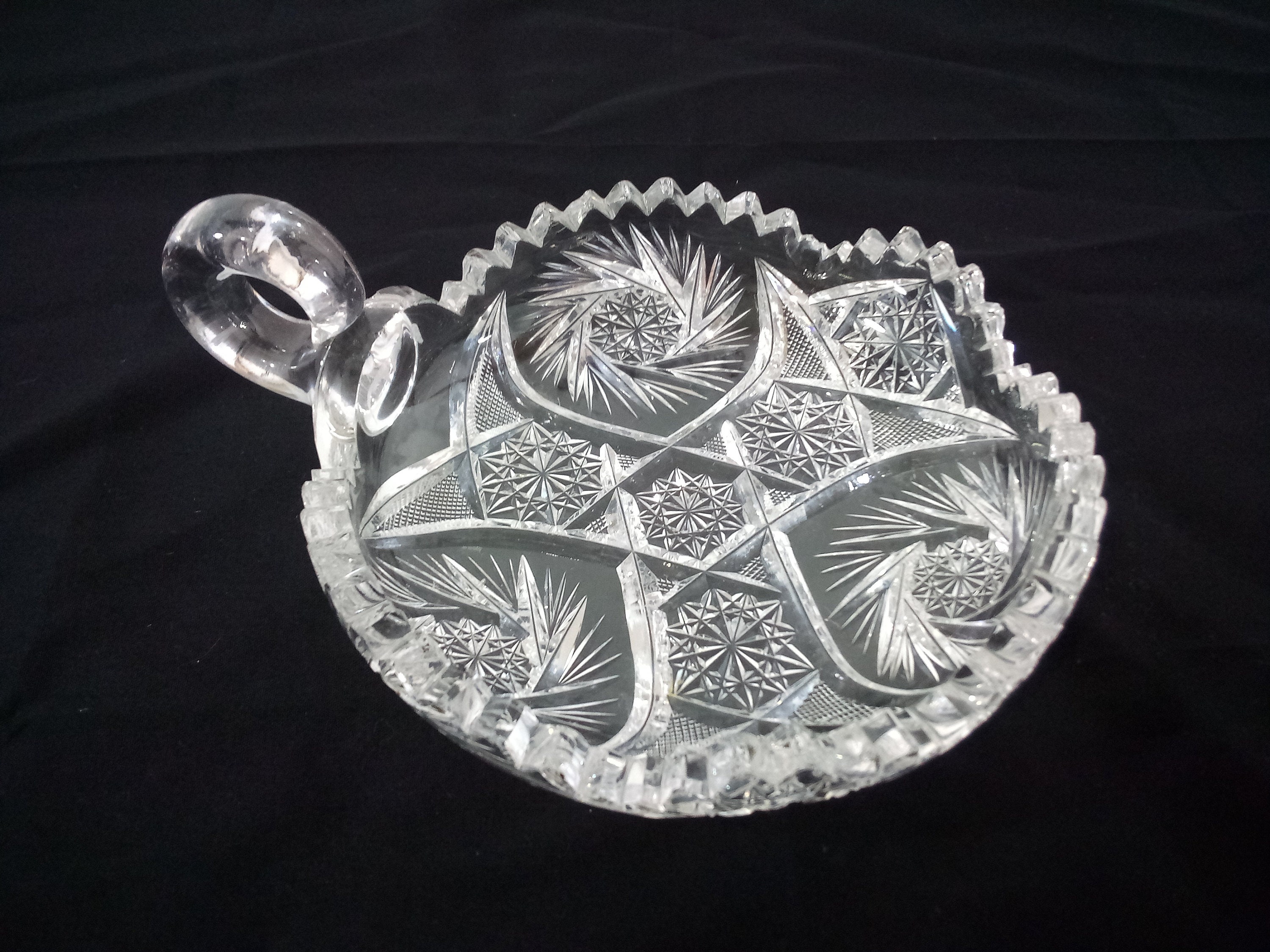 Antique Sawtooth Cut Glass Bowl With Handle Hobstar & Pinwheel ...