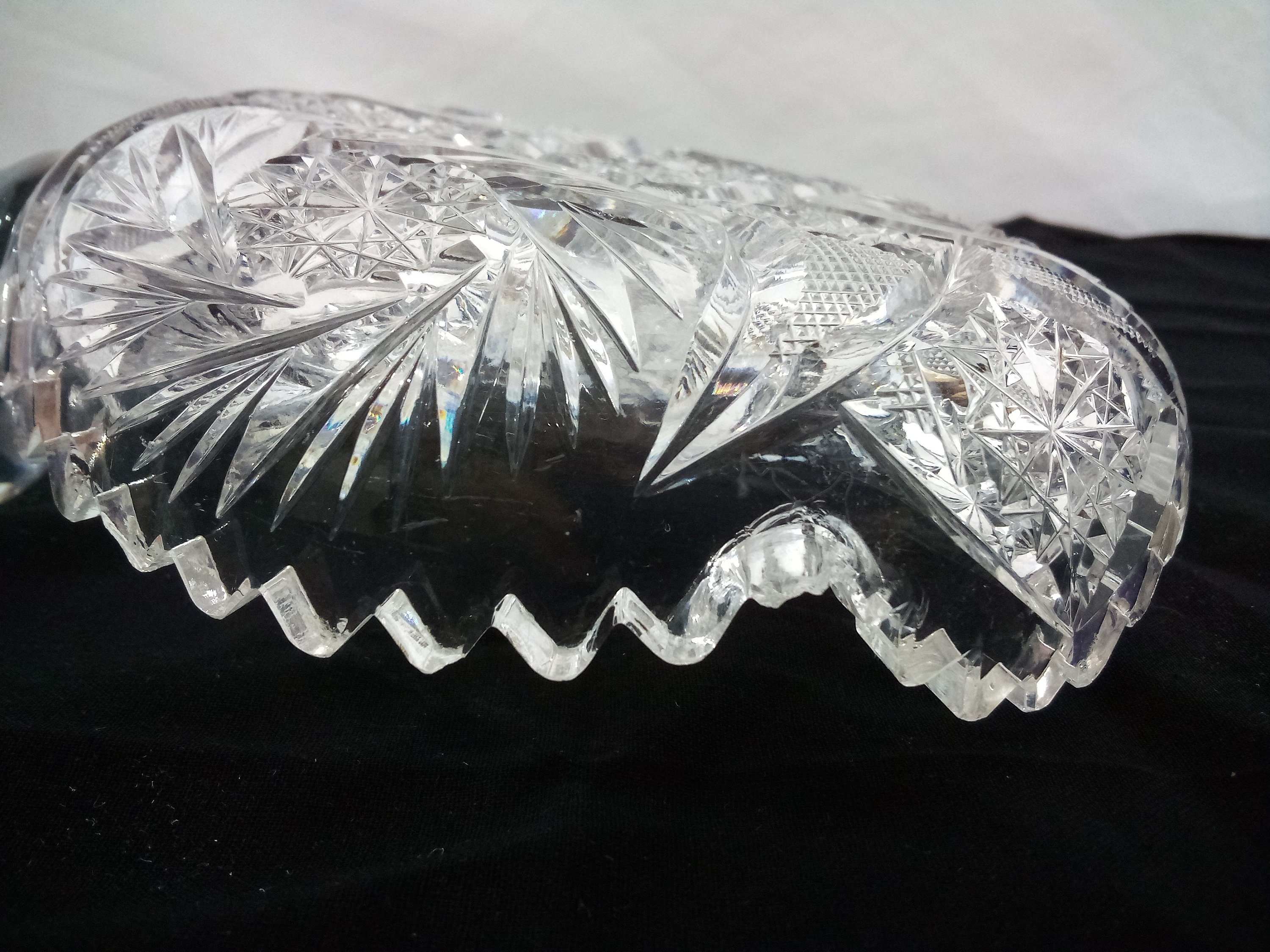 Antique Sawtooth Cut Glass Bowl With Handle Hobstar & Pinwheel ...