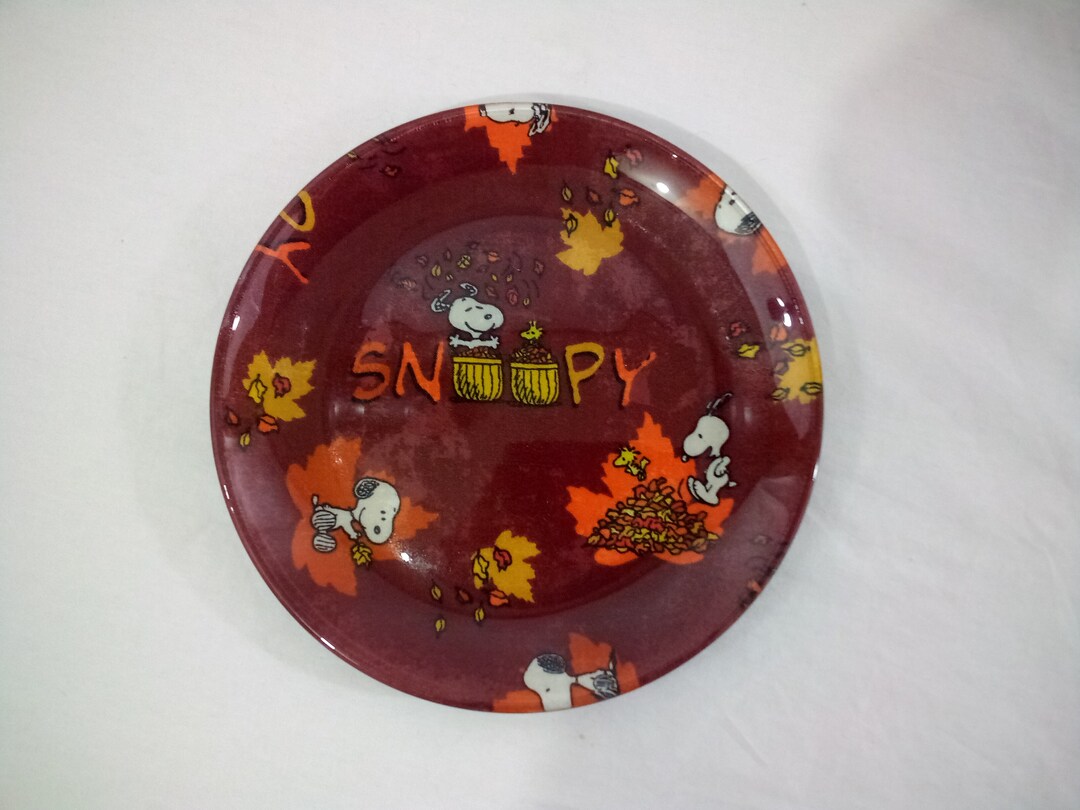 Vintage 80s Snoopy Plate Peanuts Plate / Fall Themed Glass Plate ...