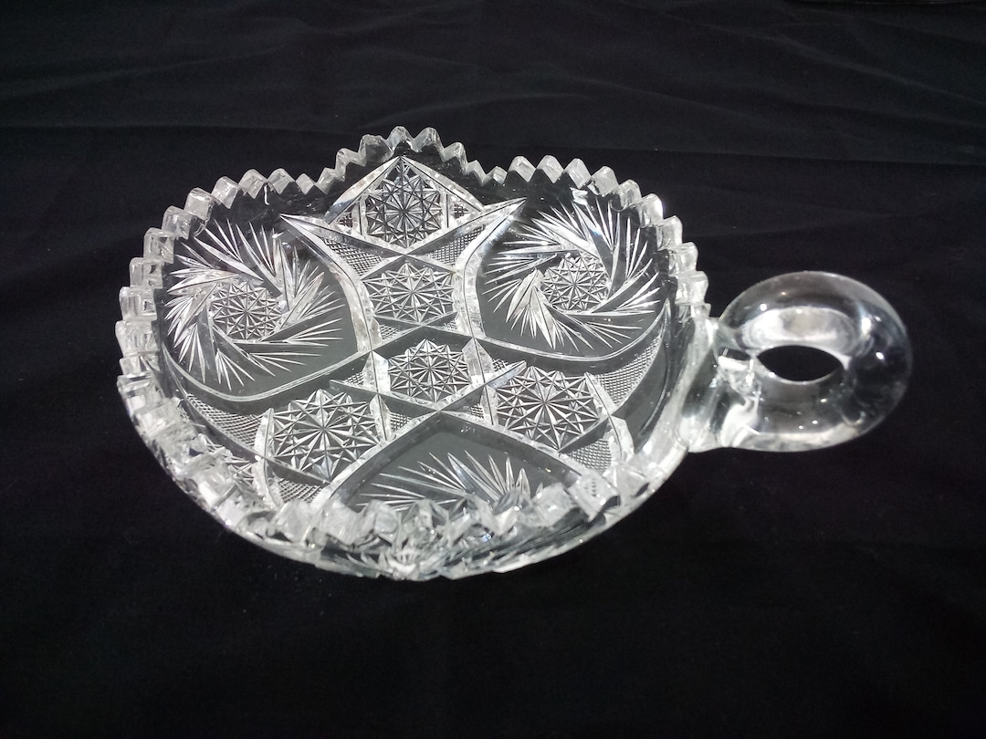 Antique Sawtooth Cut Glass Bowl With Handle Hobstar & Pinwheel ...
