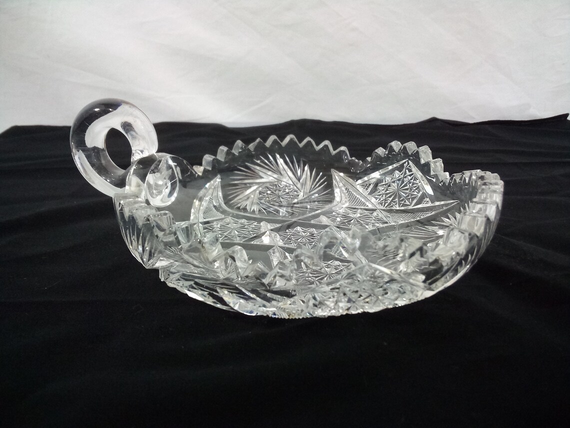 Antique Sawtooth Cut Glass Bowl With Handle Hobstar & Pinwheel - Etsy