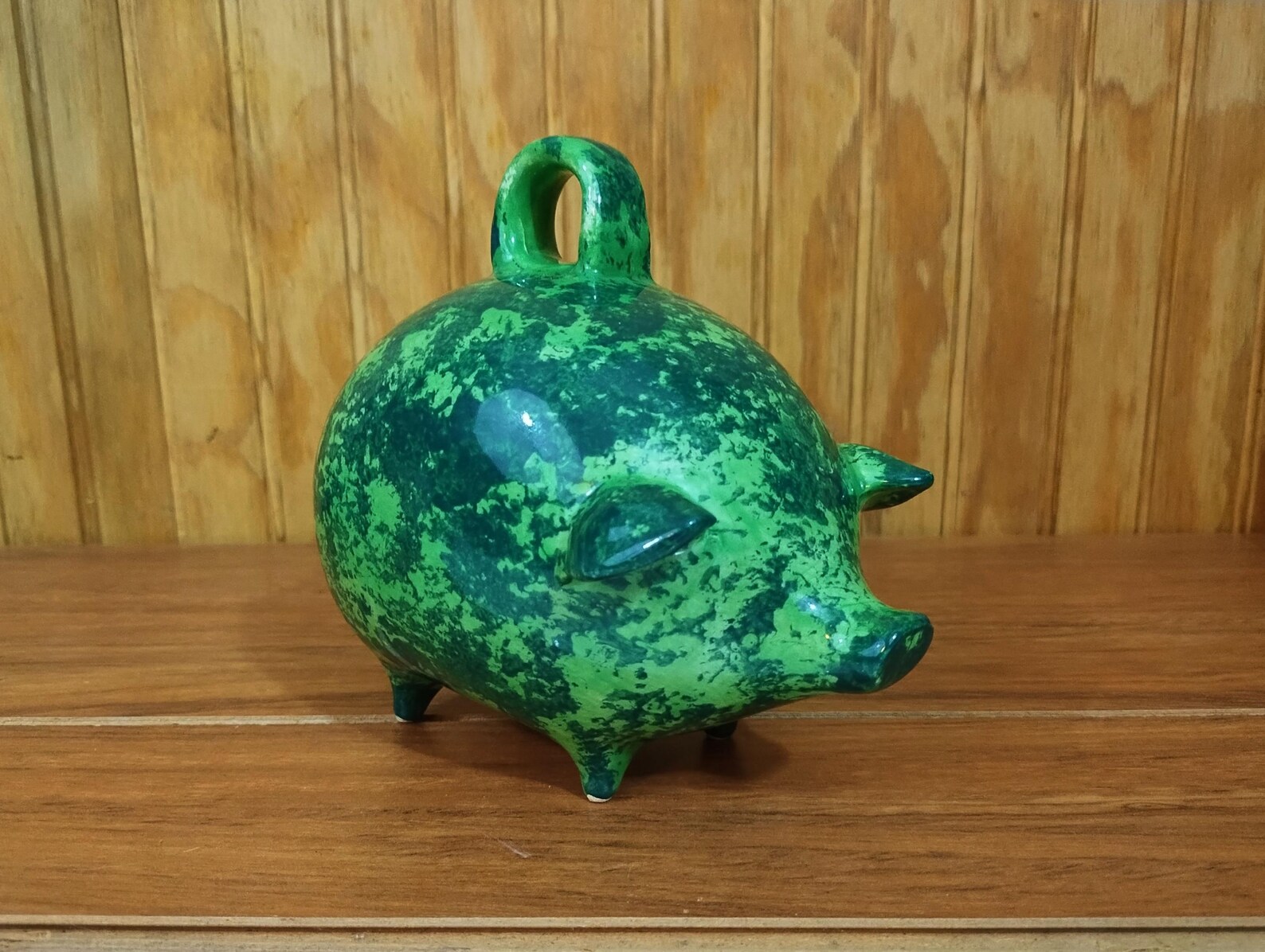 70s Ceramic Green Drip Glaze Piggy Bank With Handle - Etsy