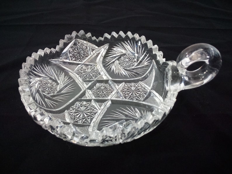 Antique Sawtooth Cut Glass Bowl With Handle Hobstar & Pinwheel ...