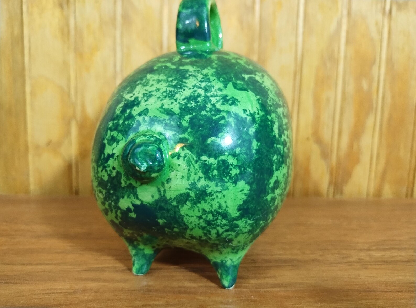 70s Ceramic Green Drip Glaze Piggy Bank With Handle - Etsy
