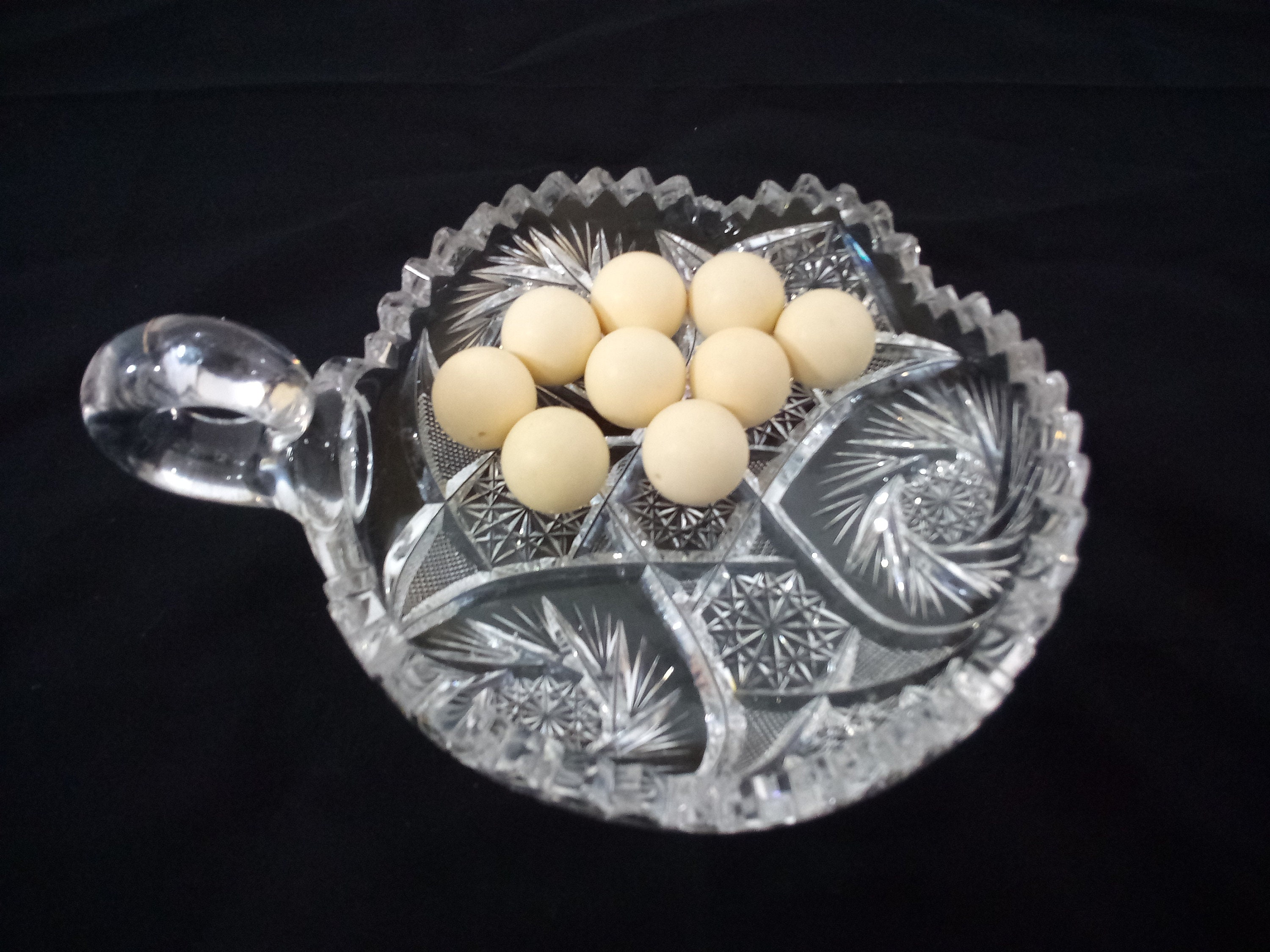 Antique Sawtooth Cut Glass Bowl With Handle Hobstar & Pinwheel ...