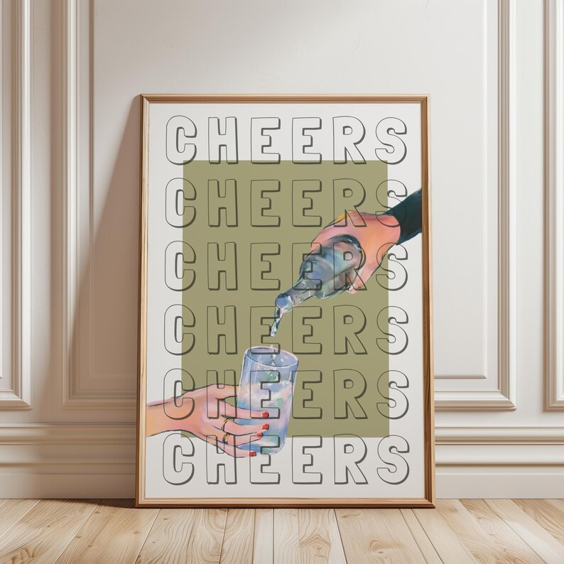 Sage Green Cheers Wall Art | Retro Bar Cart Decor | Vintage Cocktail ...