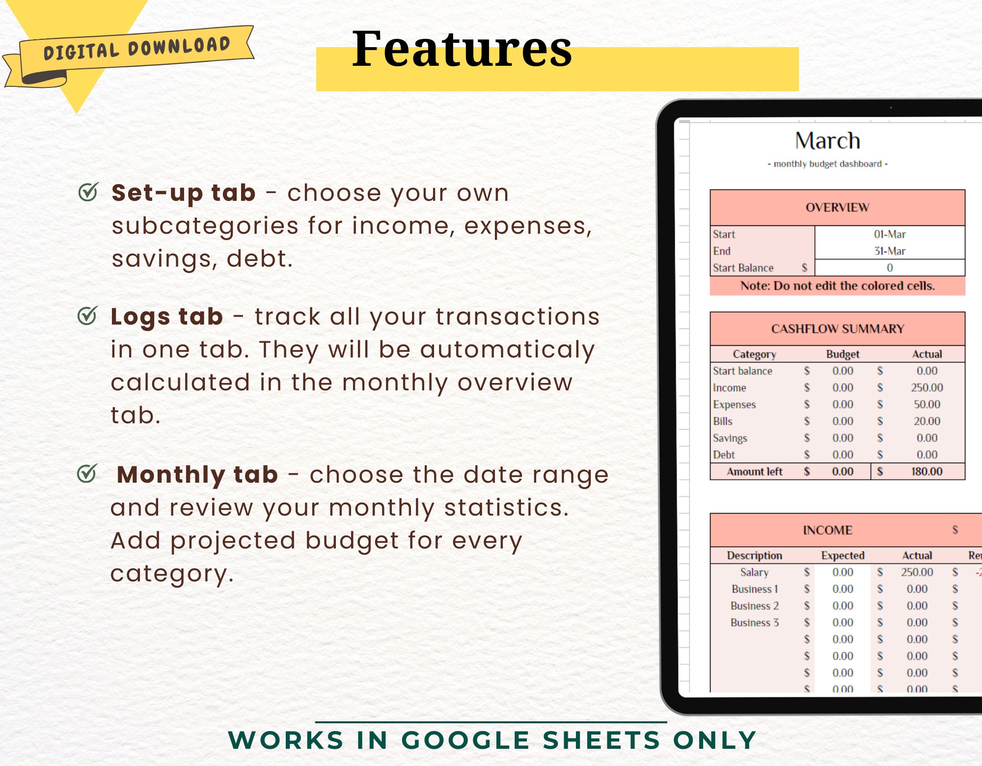 Monthly Budget Spreadsheet Google Sheets Only Budget Template - Etsy