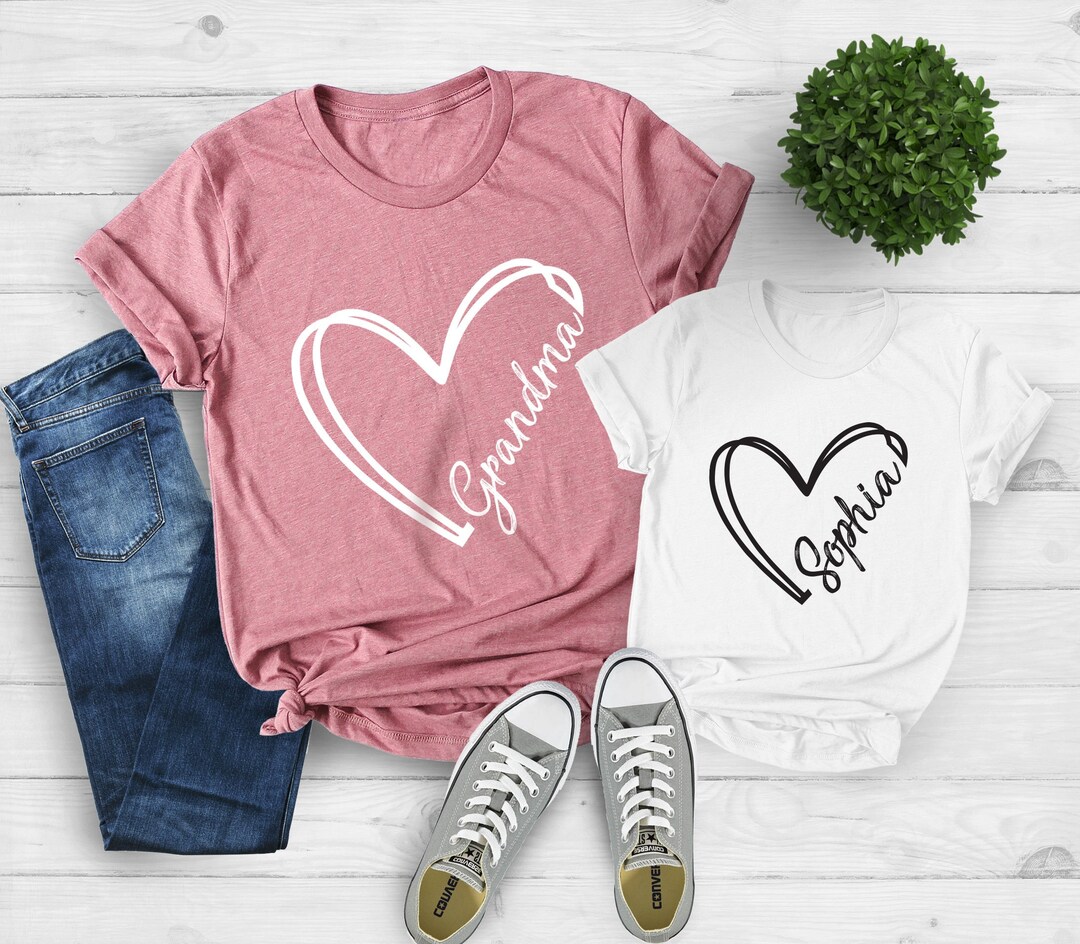 Custom Text Heart Line Shirt, Personalized Family Shirt, Double Heart ...