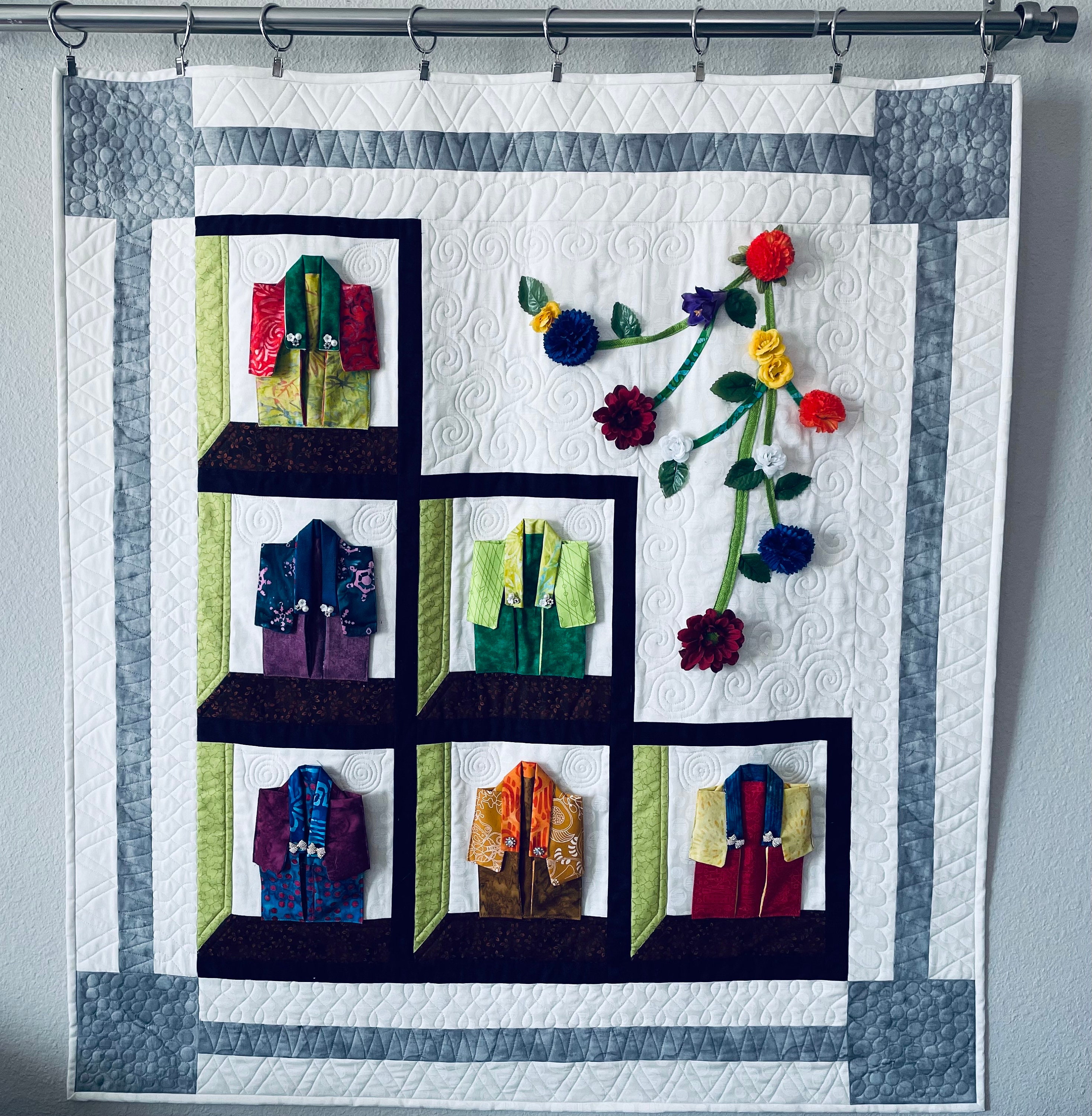 Colorful Wall Quilt With 6 Folded Korean Coats in Attic Window Quilt ...