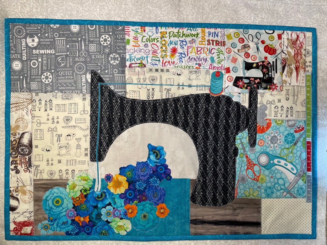 Collage of Featherweight Sewing Machine. Wall Art. Quilt. Floral Quilt ...