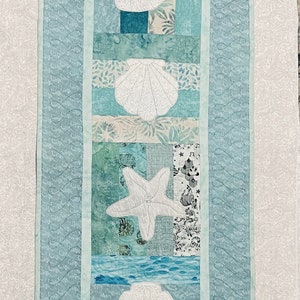 Seashells in Ocean Art Quilt Wall Hanging. Quilting Resembles Movement ...