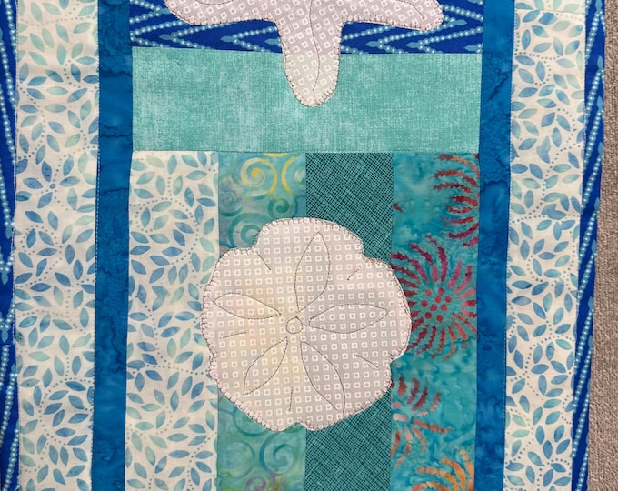 Seashells in Ocean Art Quilt Wall Hanging. Quilting Resembles Movement ...