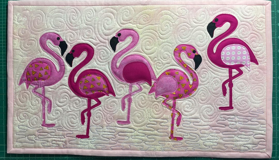 Pink Flamingo Flamingos. Tiny Collage Pink.blue Waters Below 5 Birds ...