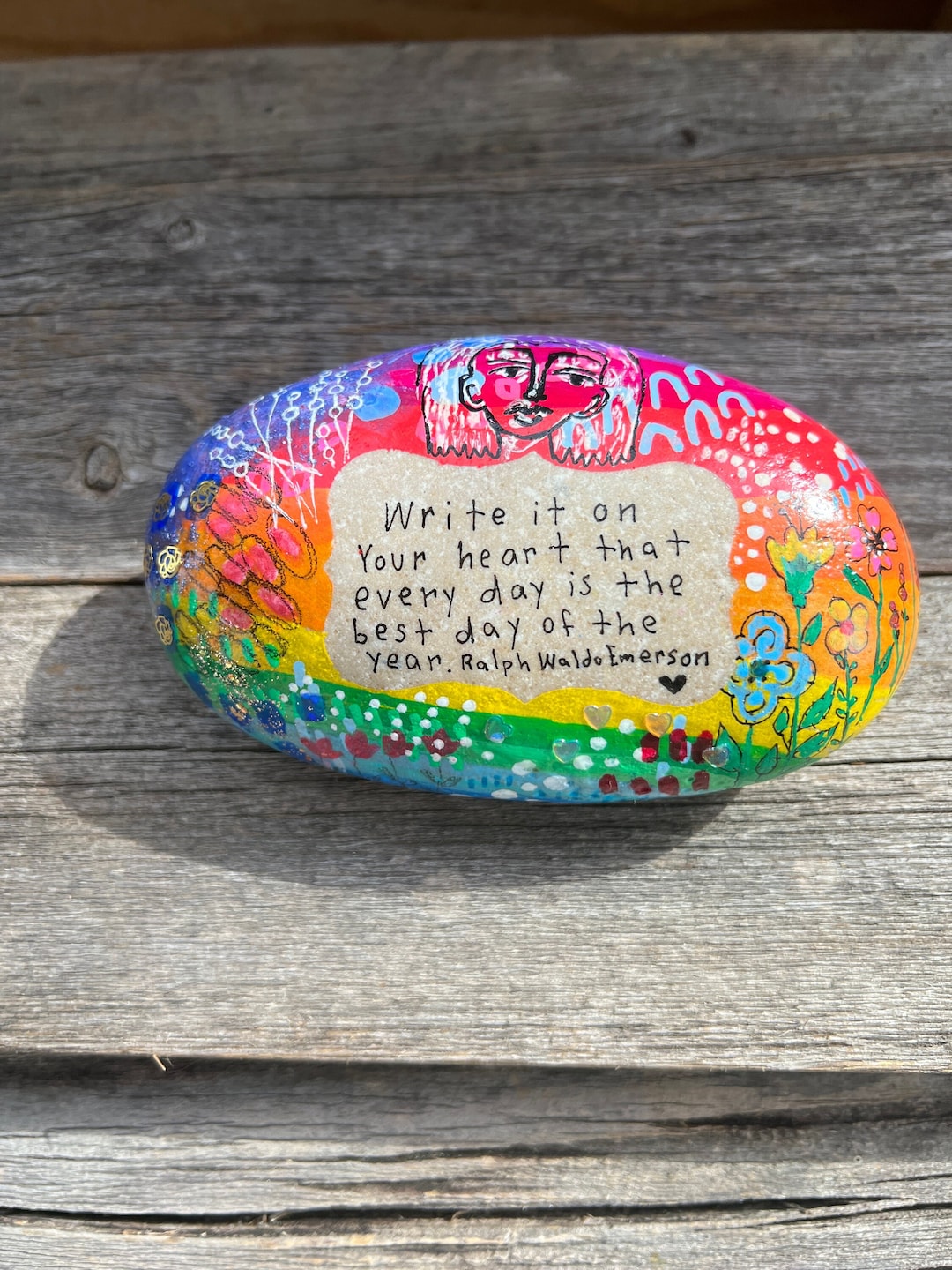 Rainbow Rock: Ralph Waldo Emerson Quote Inspirational Hand-painted Art ...