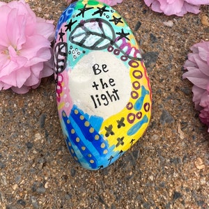 Meaningful Gift, Uplifting Happiness Rock, Be the Light, 2 Inch Painted ...