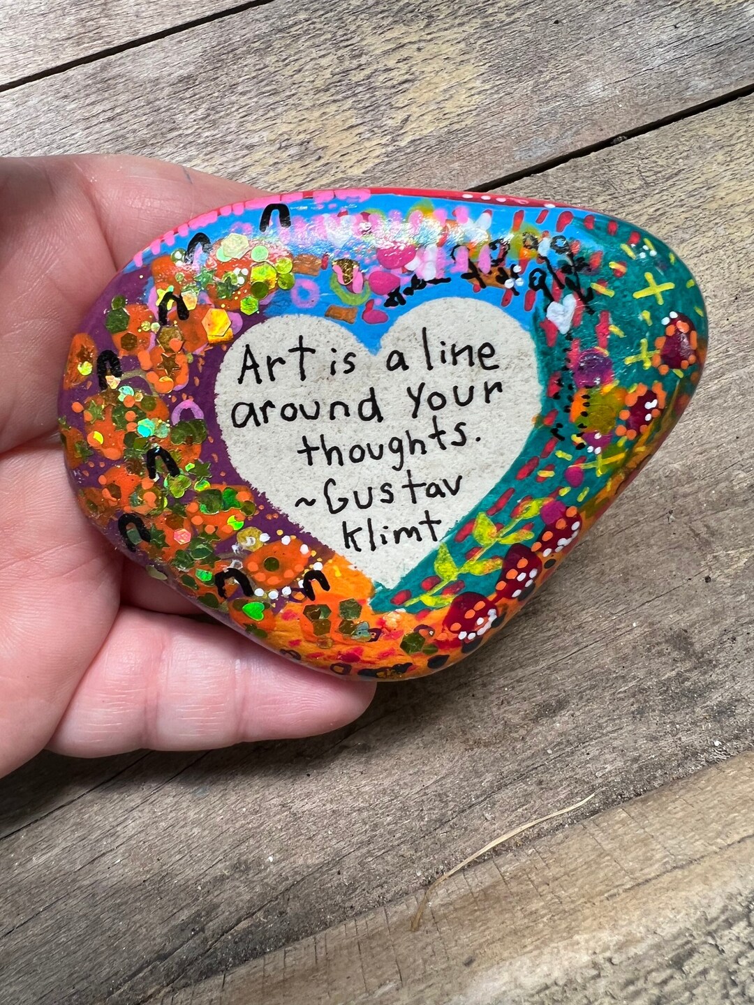Heartfelt Gustav Klimt Art Quote Rock - 'art is a Line Around Your ...