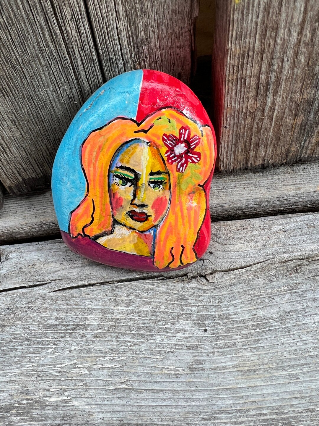 Female Face Portrait Hand Painted on Rock, "aggie", 2.88 Inch Painted ...