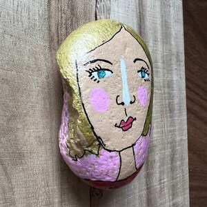 Pretty Girl Face Keepsake, Female Face Portrait on Rock With Golden ...