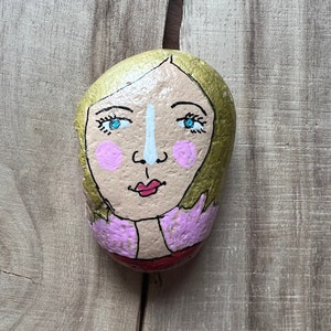 Pretty Girl Face Keepsake, Female Face Portrait on Rock With Golden ...